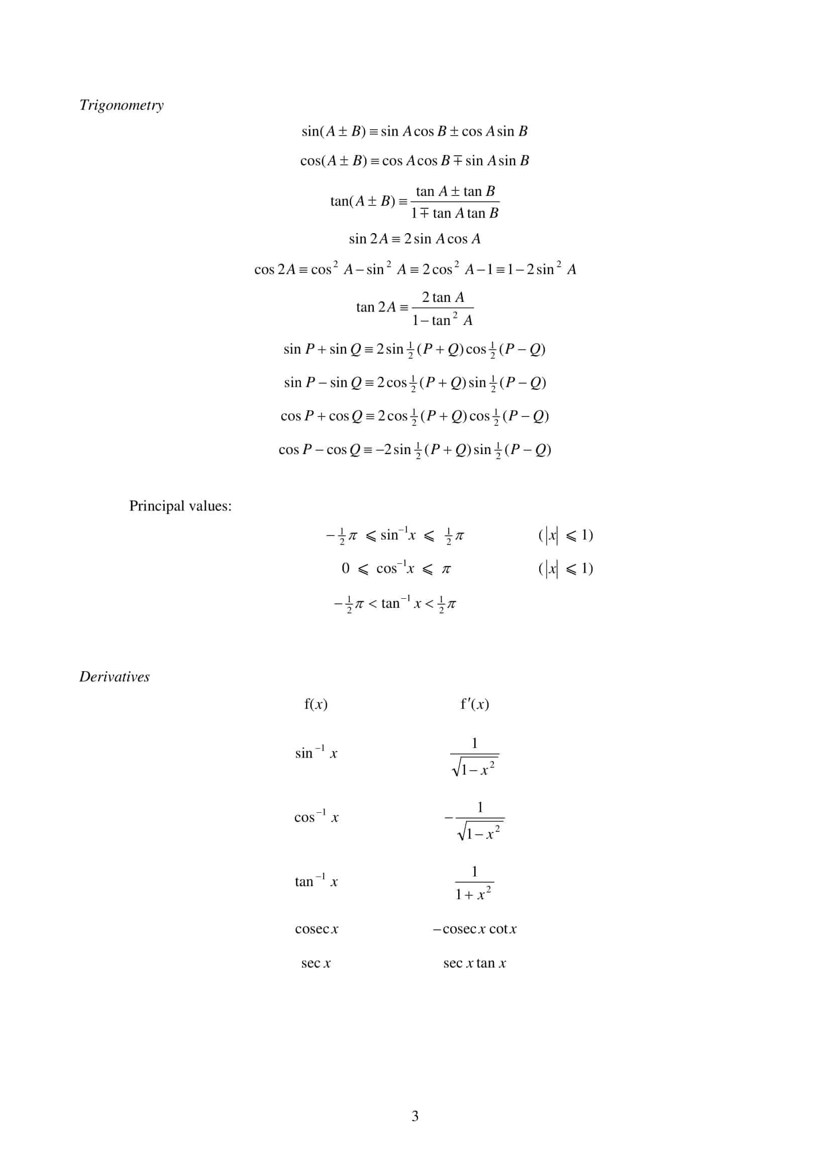  A Level H2 Math MF26 2022 Maths Formula Sheet And List